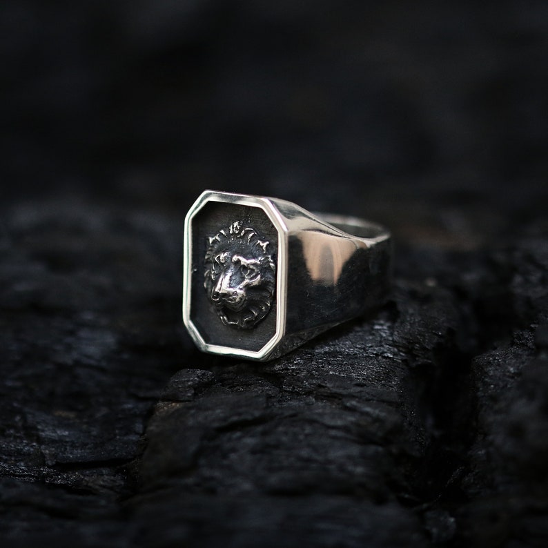 Lion Octagon Stamp Ring Lion Ring Statement Ring Lion | Etsy