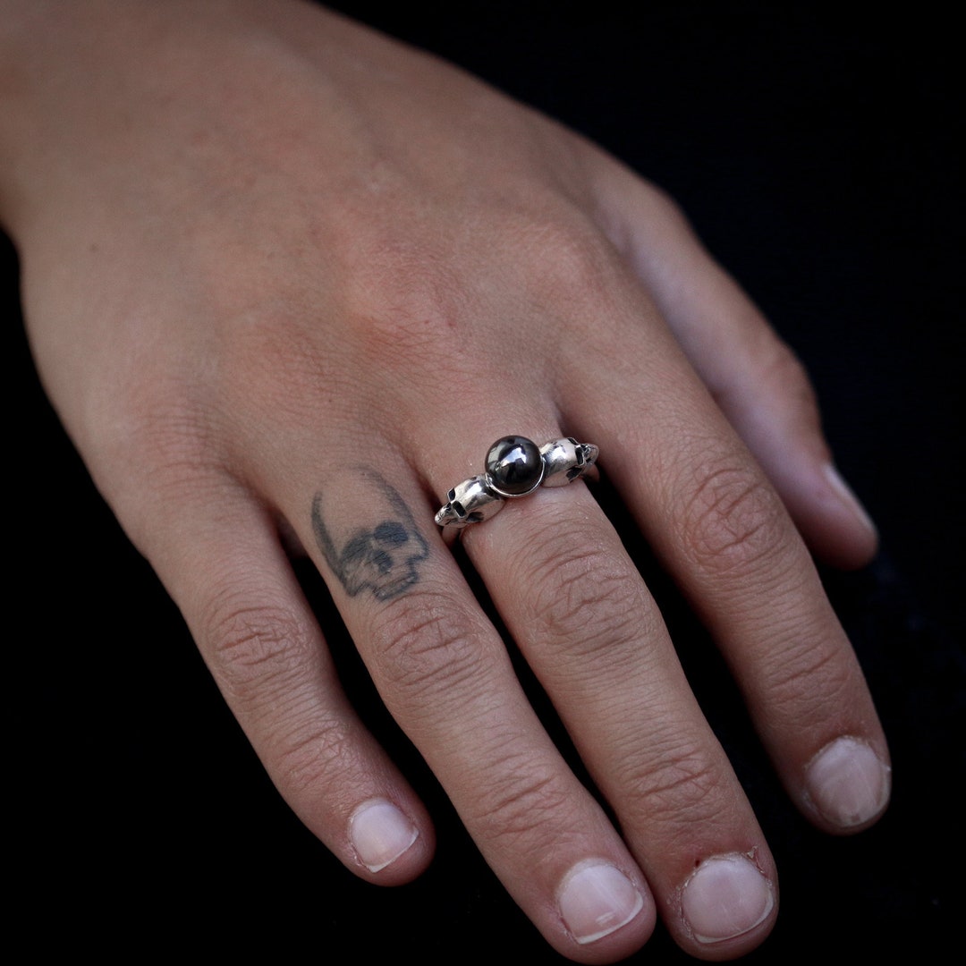 Skull Ring Goth Promise Ring Skull Engagement Ring Hematite Sterling ...