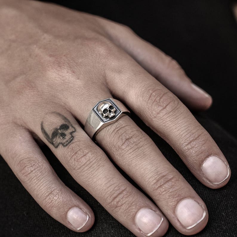Skull Stamp Ring sterling silver signet ring skull signet | Etsy
