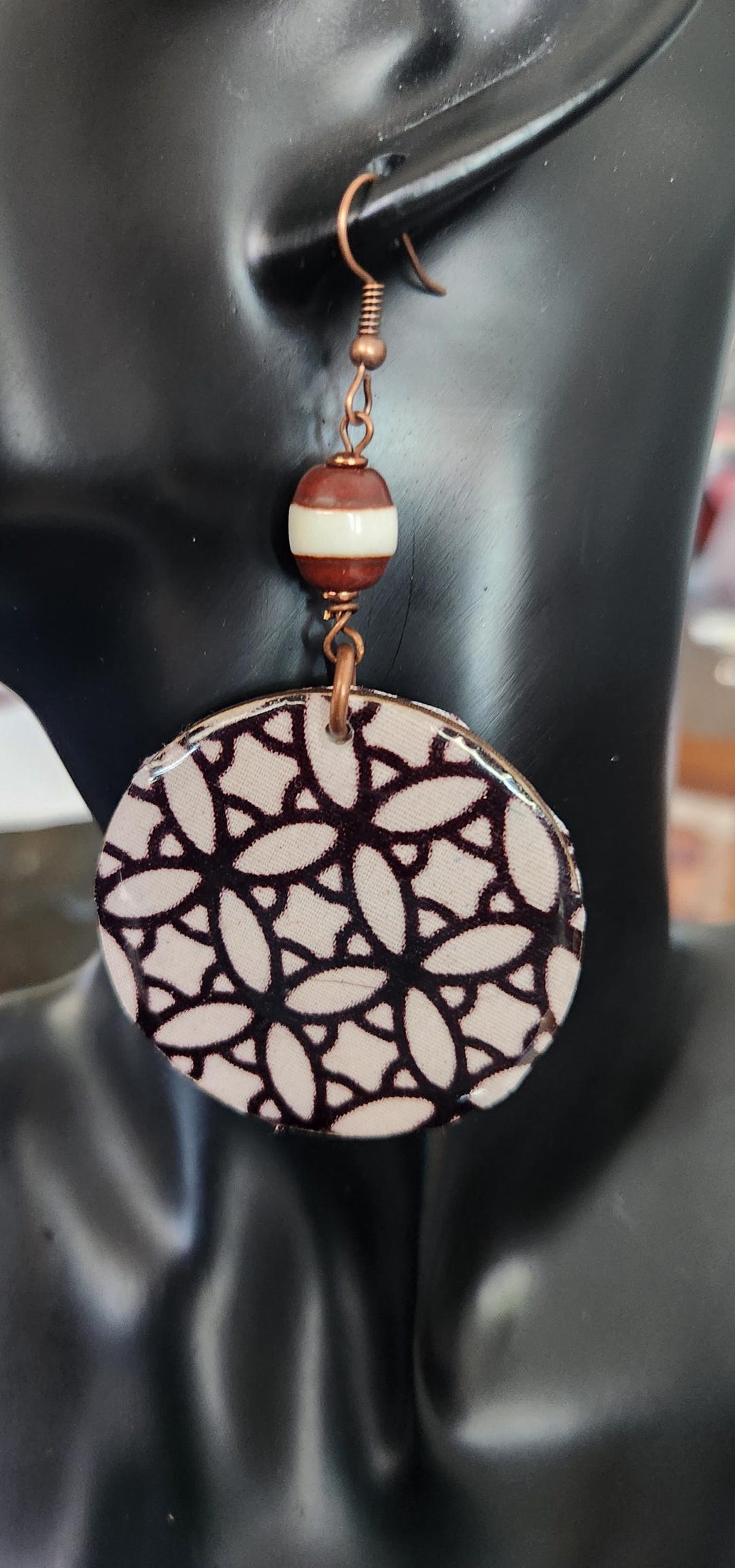 Large African Ankara Fabric Earrings on Wood Tribal Earrings African ...