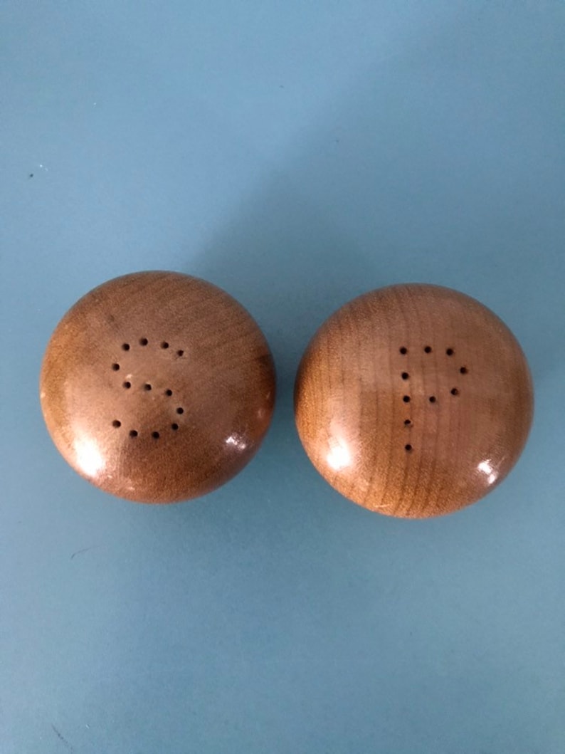 Vintage Teak Wood Spherical Salt and Pepper Shakers - Etsy