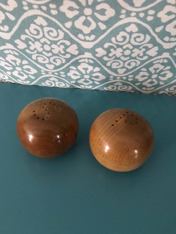 Vintage Teak Wood Spherical Salt and Pepper Shakers - Etsy
