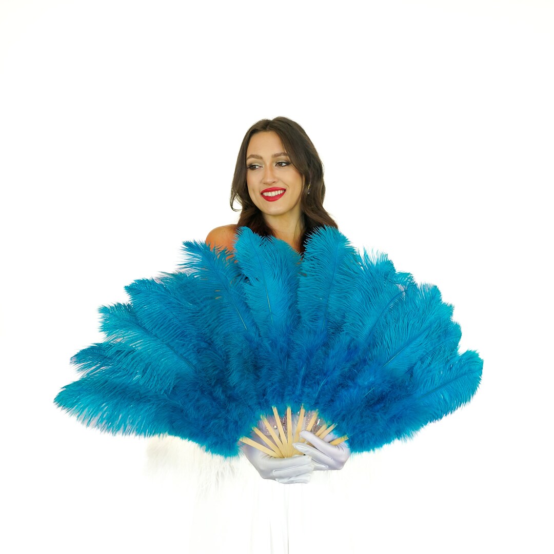 Turquoise Ostrich Fan With Marabou for Burlesque Feather Fan, Boudoir ...