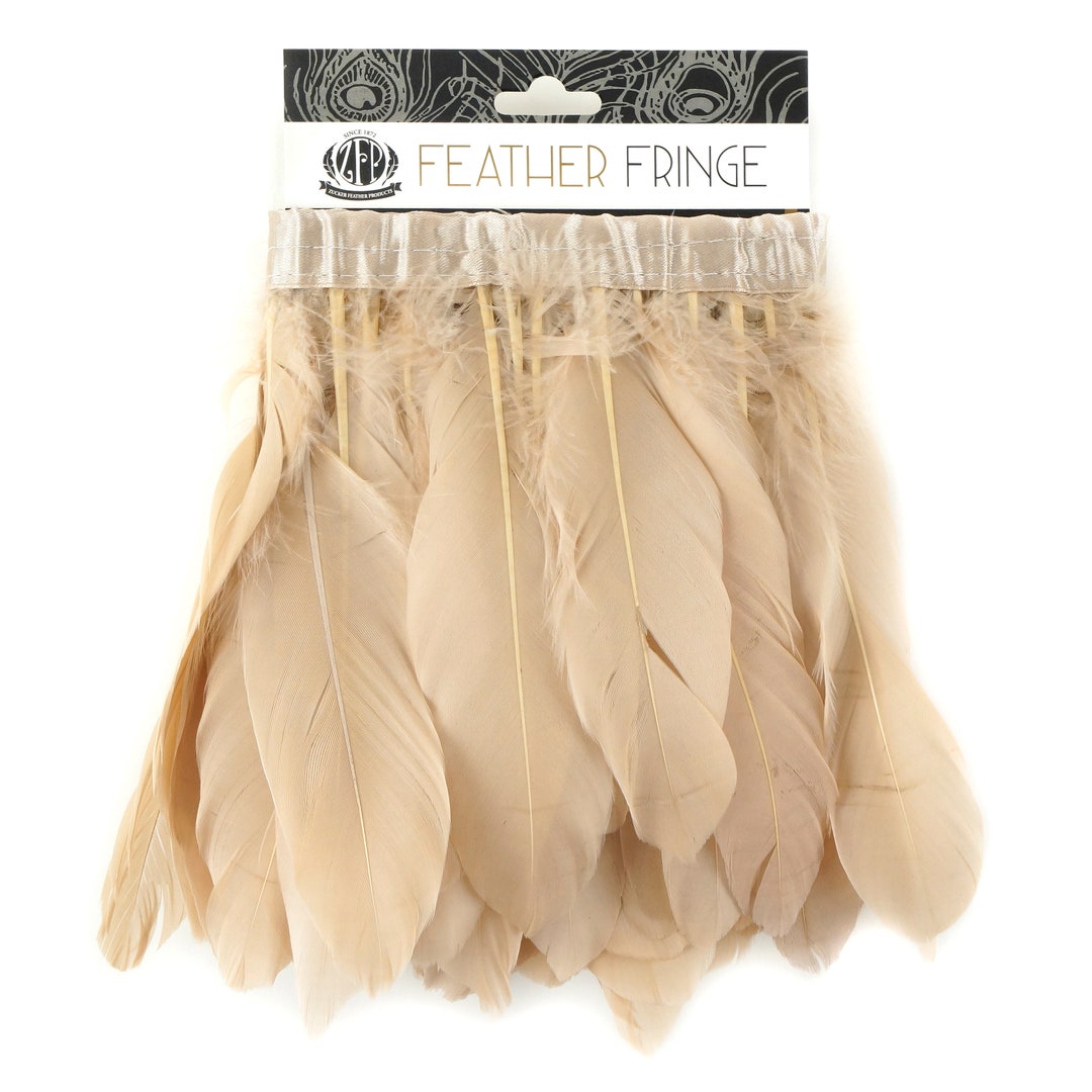 Beige Feather Fringe, 1 Yard Parried Goose Feather Fringe for DIY Art ...