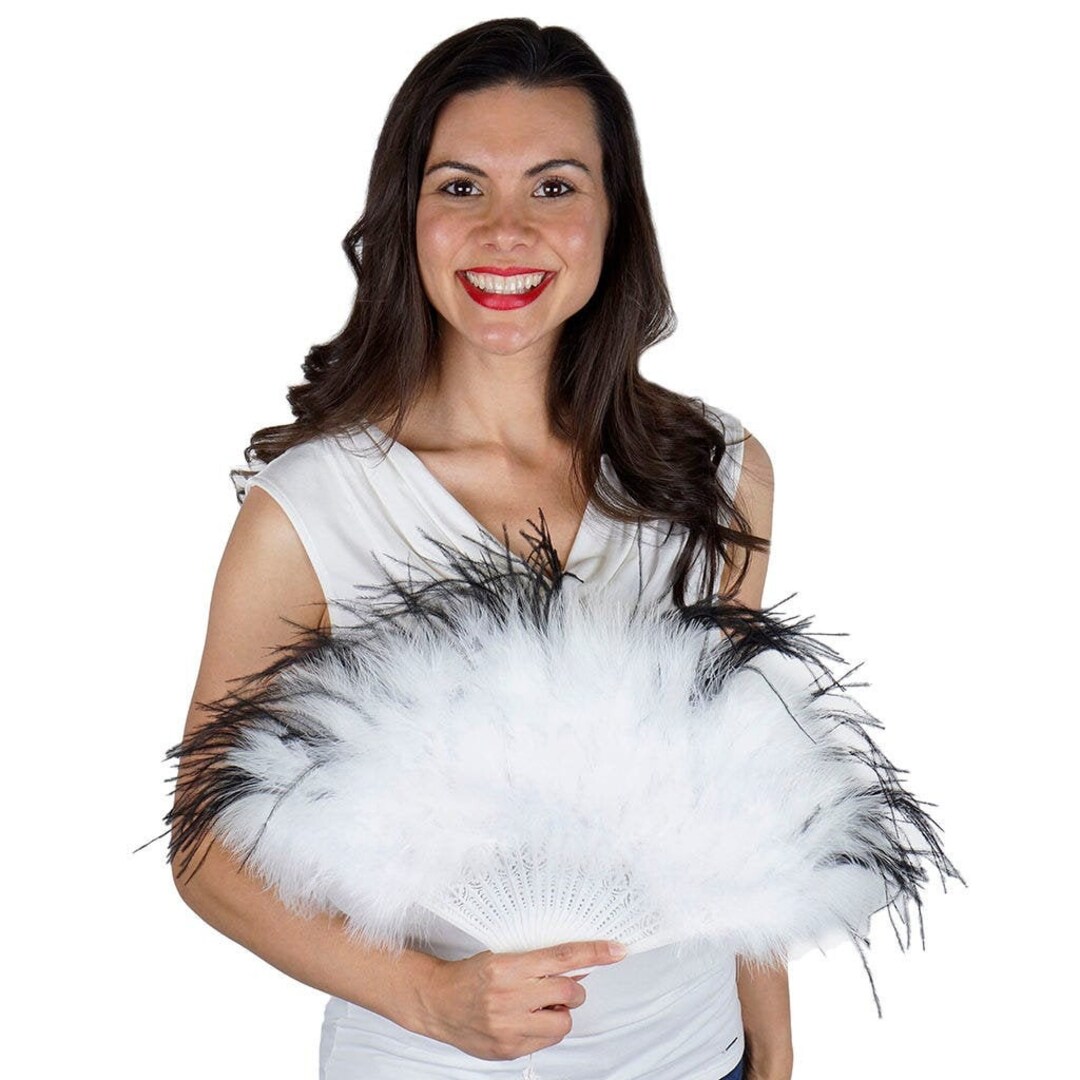 White and Black Feather Fan, Small Marabou Feather Fan, Cheap Feather ...