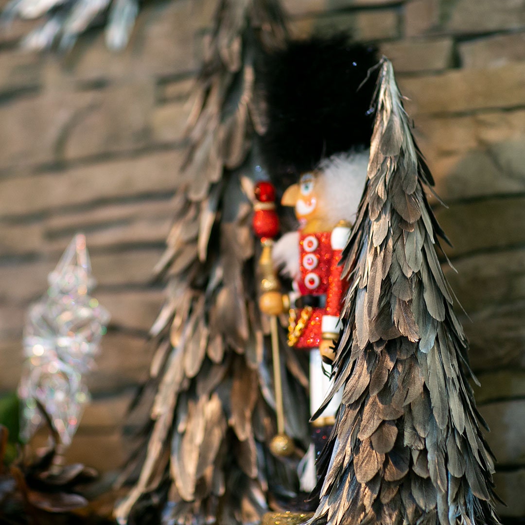 24" Gilded Silver Metallic Feather Trees - Christmas, Fall Decorative ...