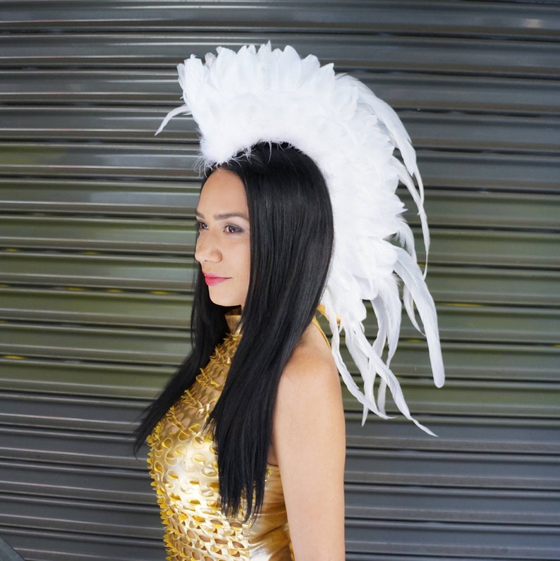 White Feather Mohawk Headdress Carnival Costume Halloween - Etsy UK
