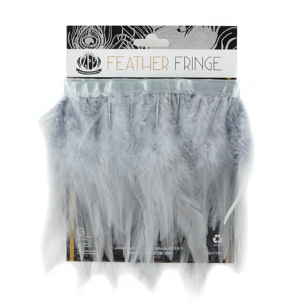 1 Yard SILVER Dyed Saddle Feather Fringe Approx 5-6" - Fringe for ...