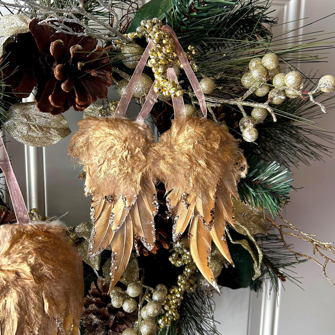 6" Gold Feather Wing Ornament With Glitter Accents for Christmas Tree ...