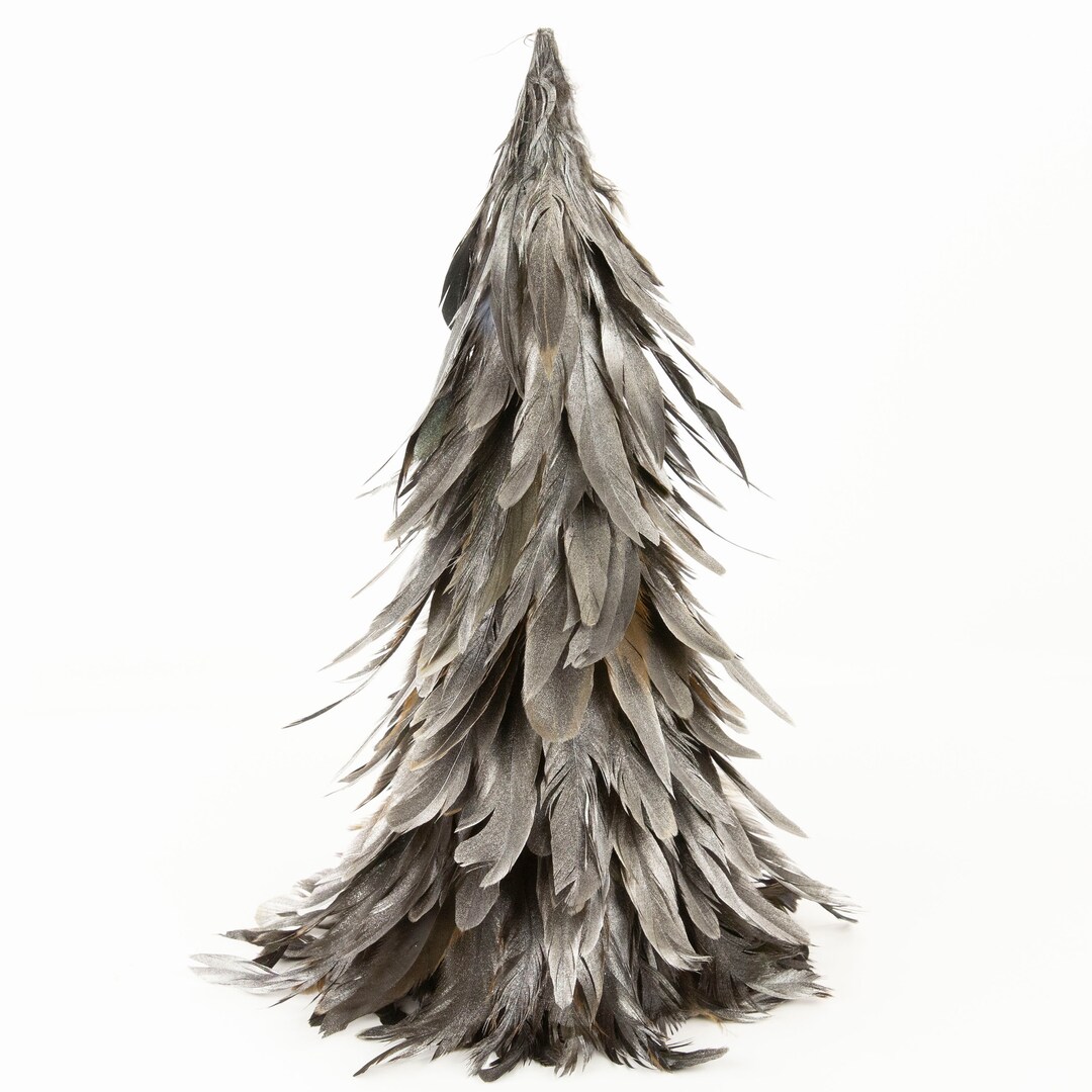 16" Gilded Silver Metallic Feather Trees - Christmas, Fall Decorative ...