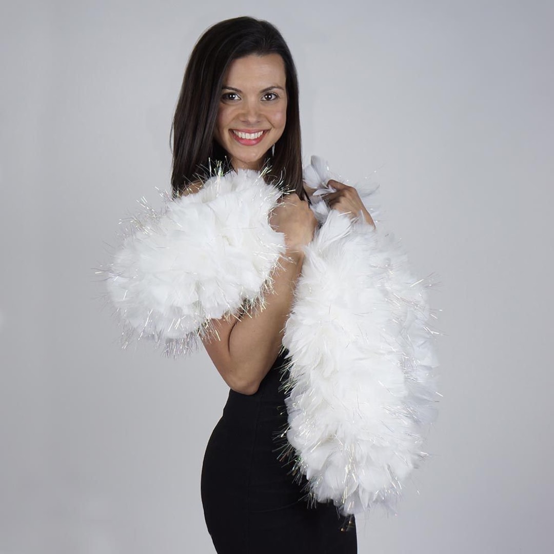 White With Opal Lurex Turkey Feather Boa, Turkey Feather Boa - Large ...