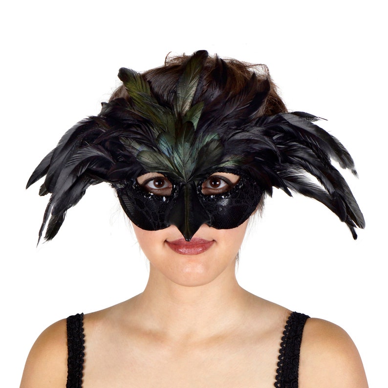 Black Feather Costume Mask for Crow, Blackbird, Raven, Halloween ...