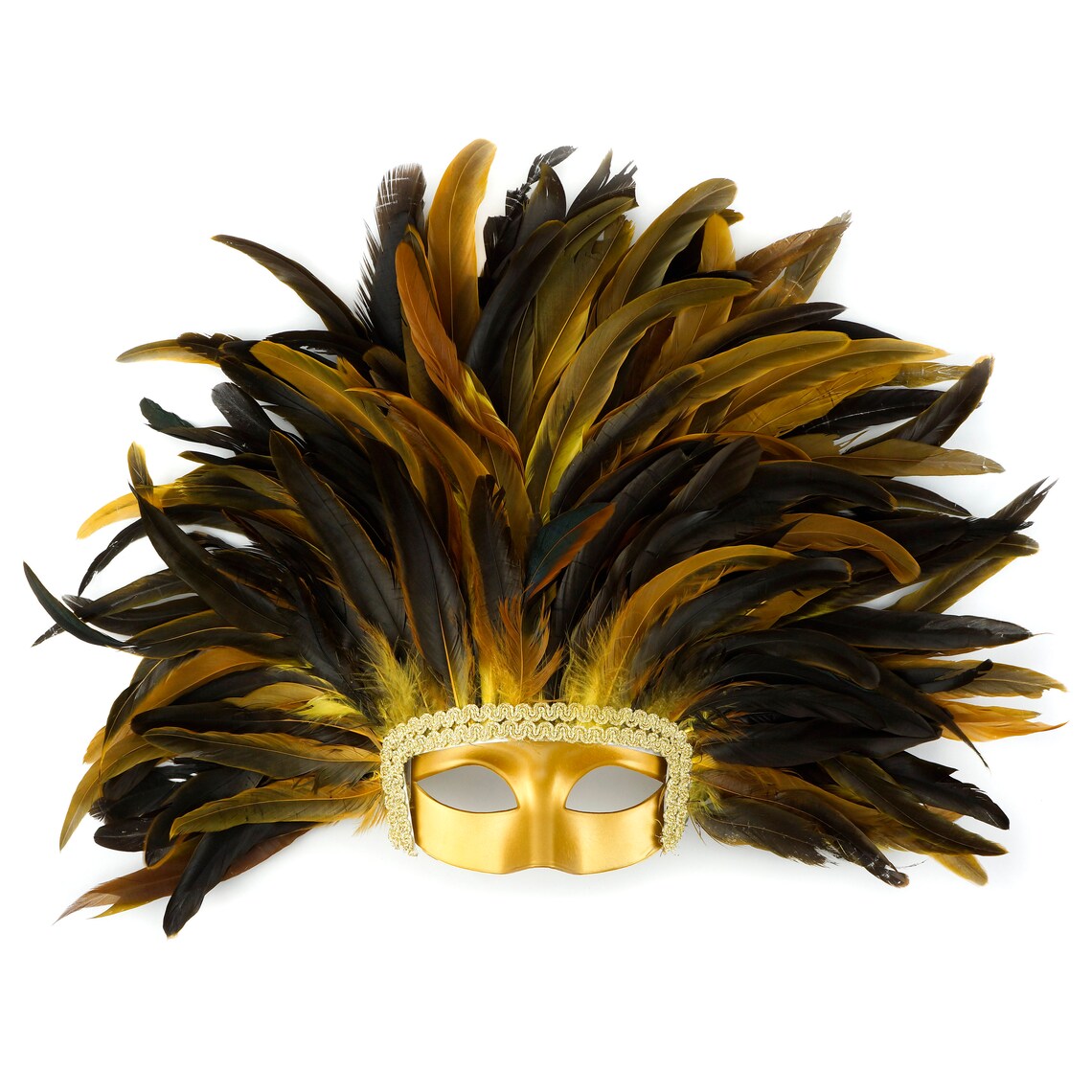YELLOW Feather Headdress With Gold Removable Masquerade Mask - Etsy