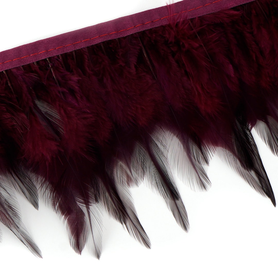 1 Yard BURGUNDY Dyed Saddle Feather Fringe Approx 3-6" - Fringe for ...