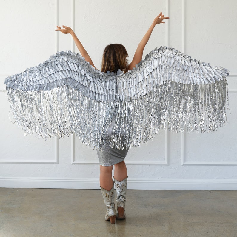Glimmering Deluxe Silver Metallic Feather Angel Wings, Large Feather ...