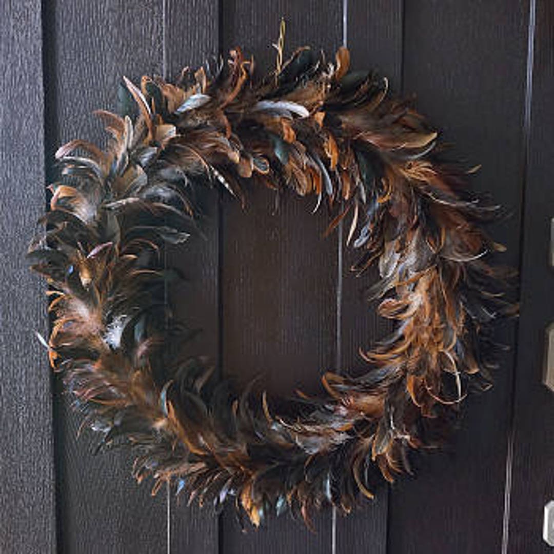 Large Decorative Natural Bronze Feather Wreath, Christmas, Fall ...