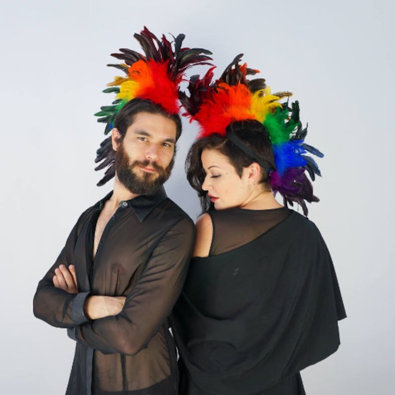 Rainbow Feather Mohawk for Costume, Cosplay, Carnival, Rave Wear, Pride ...