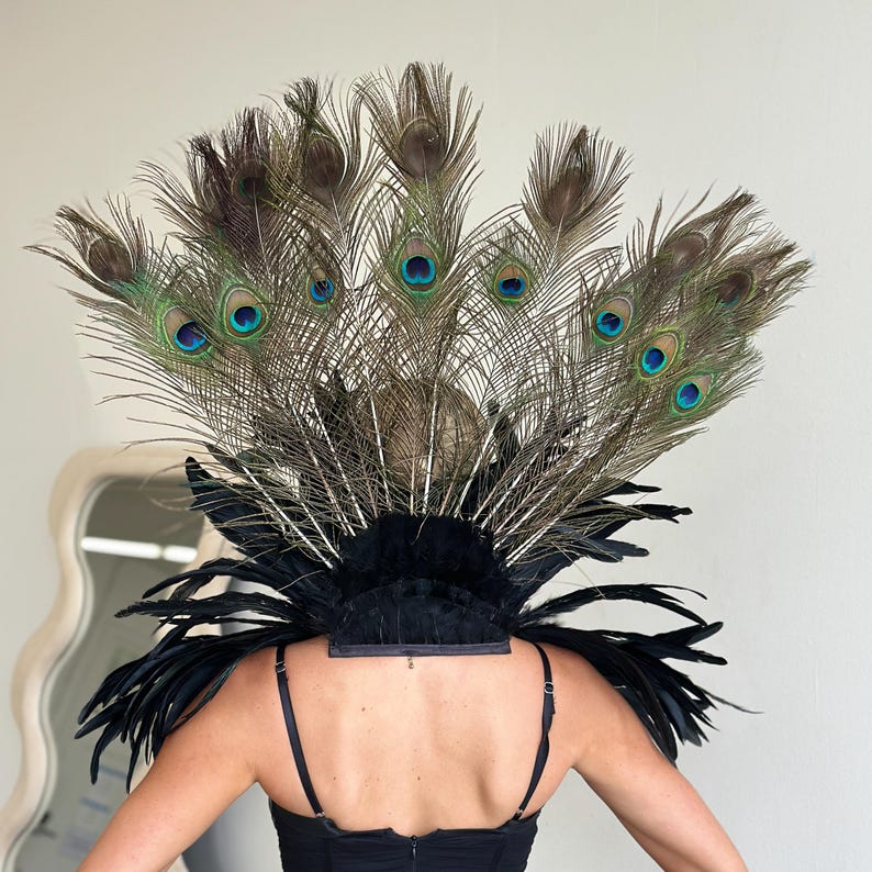 Peacock Empress High Feather Collar, Black Feather Collar, Premium ...