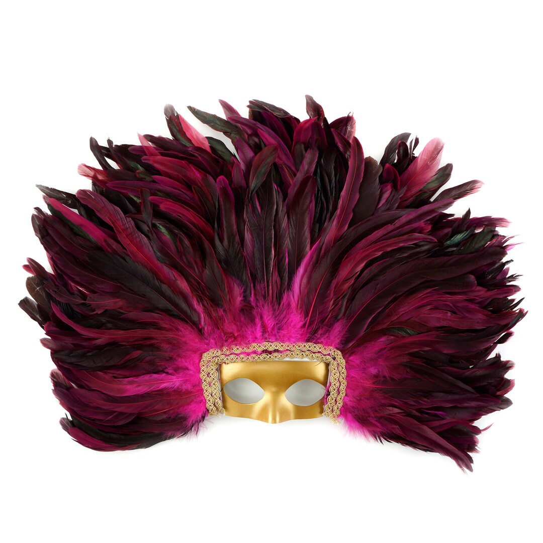 PINK Feather Headdress With Gold Removable Masquerade Mask - Cultural ...