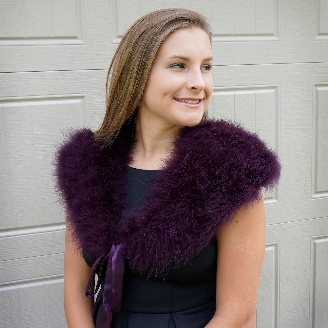 PLUM Marabou Feather Shawl With Satin Ties - for Prom, Bridesmaids ...