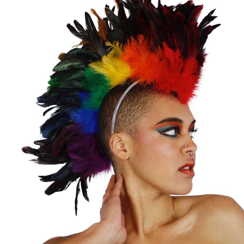 Rainbow Feather Mohawk for Costume, Cosplay, Carnival, Rave Wear, Pride ...