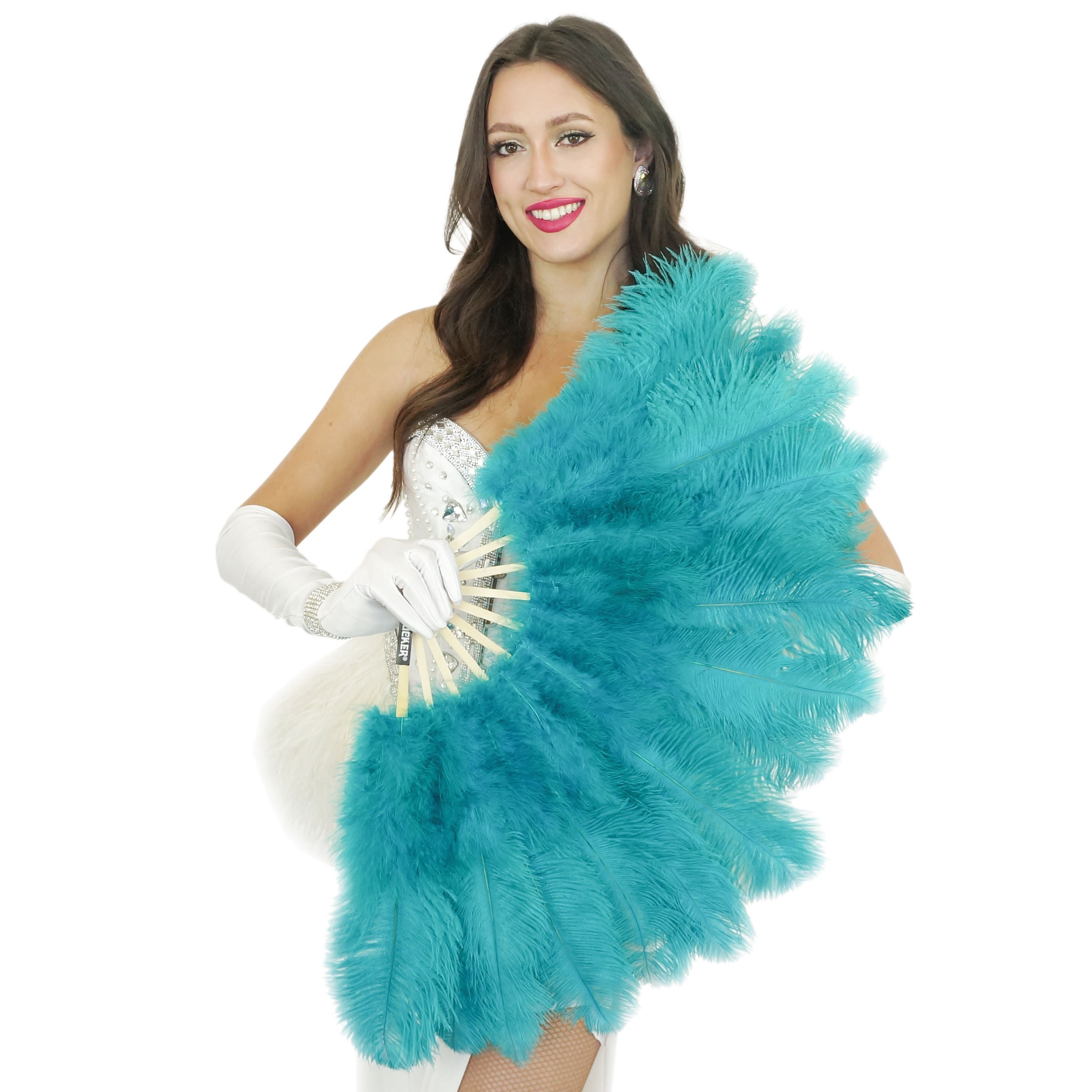 Aqua Ostrich Fan With Marabou for Burlesque Feather Fan Dancing ...