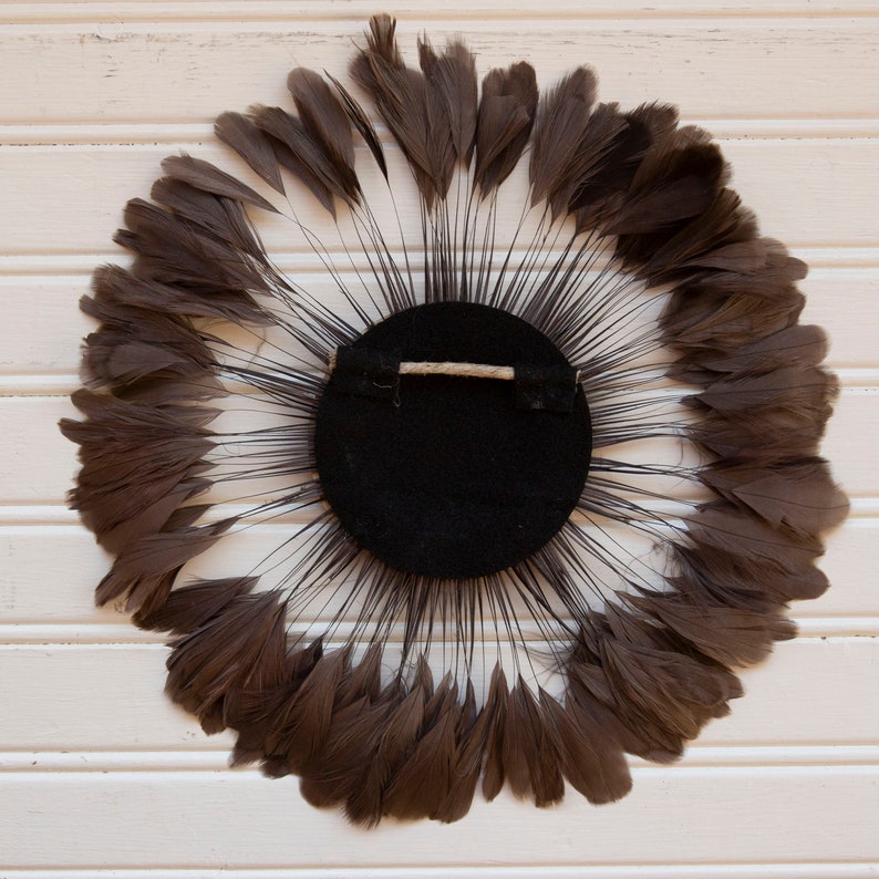 Unique Decorative Feather Wall Art, Small Full Moon Brown Feather Wall ...