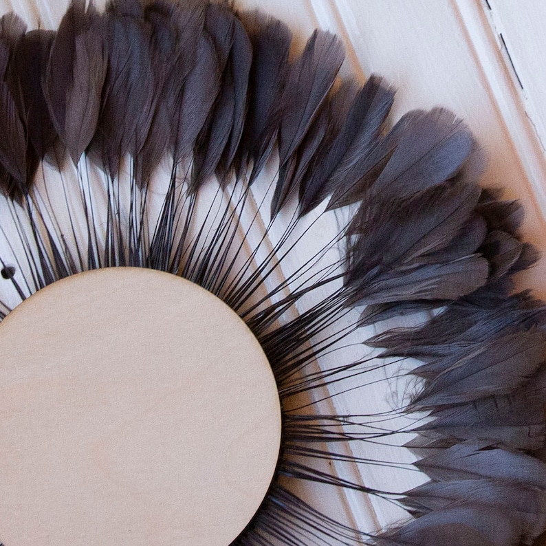 Unique Decorative Feather Wall Art, Small Full Moon Brown Feather Wall ...