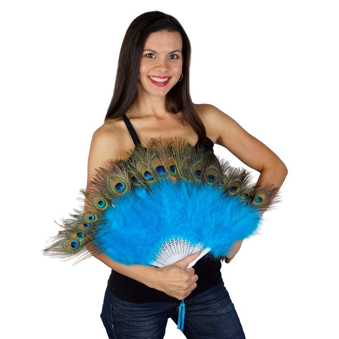 Peacock Feather Fan With Turquoise Marabou, Feather Fan for Special ...