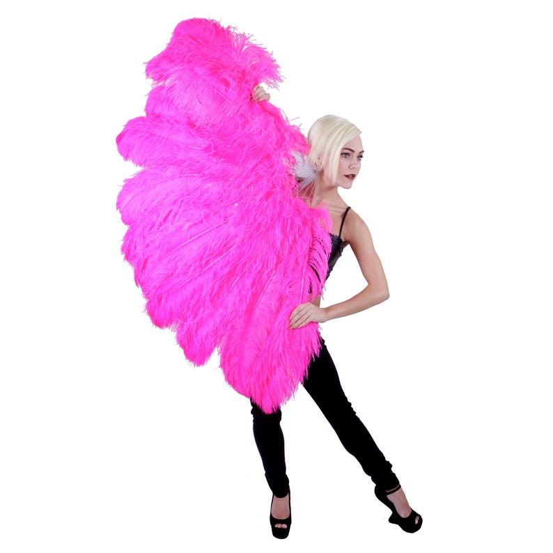PINK X-large Prime Ostrich Feather Fan for Stage & Theater, Burlesque ...