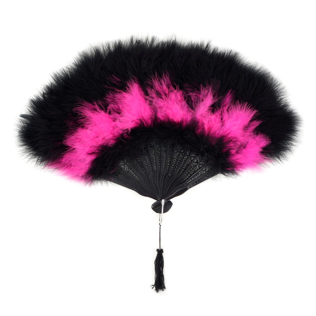 Pink and Black Marabou Feather Fans, Small Feather Fan, Cheap Feather ...