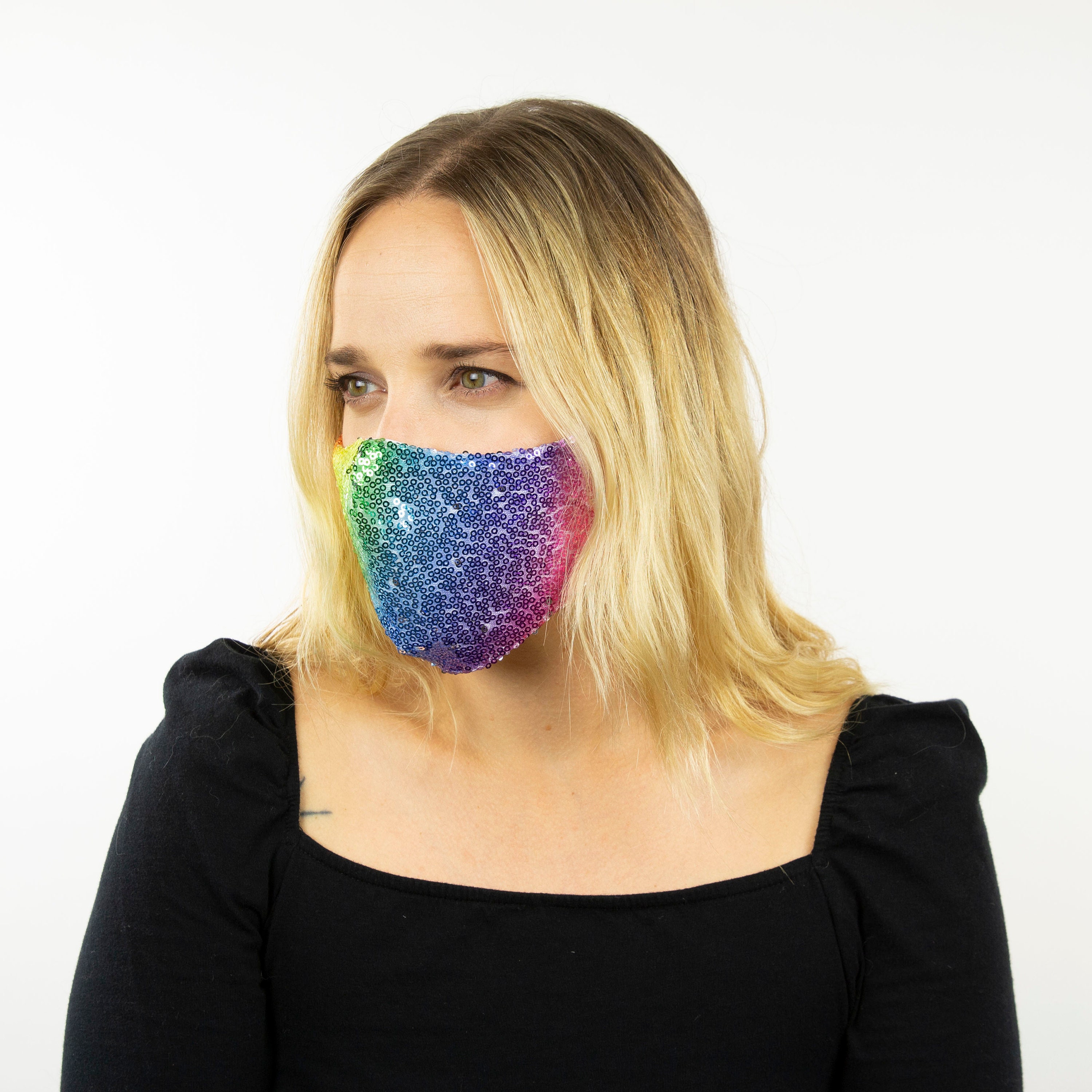 Fitted Face Mask Rainbow Sequin Reusable Face Mask Washable - Etsy