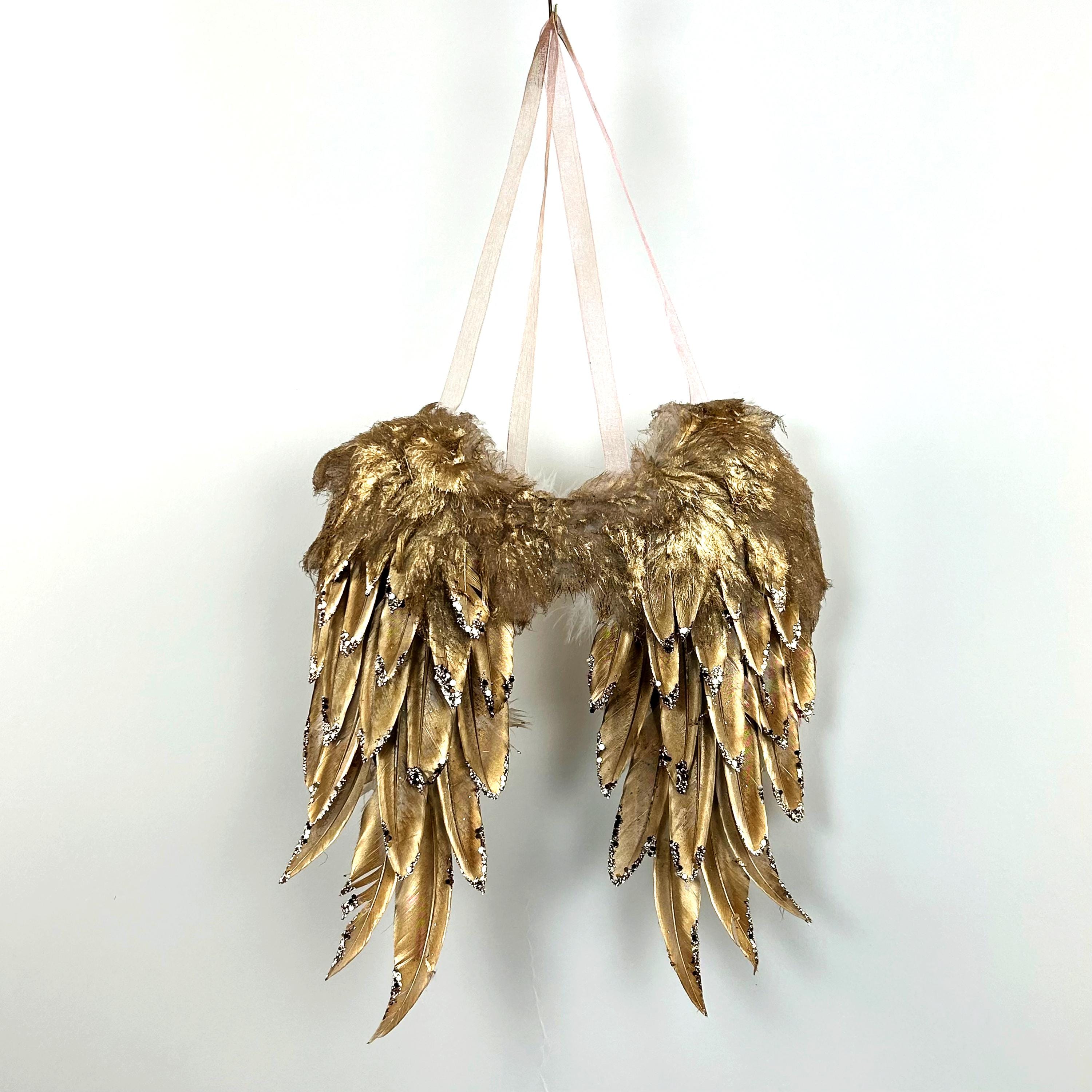6" Gold Feather Wing Ornament With Glitter Accents for Christmas Tree ...