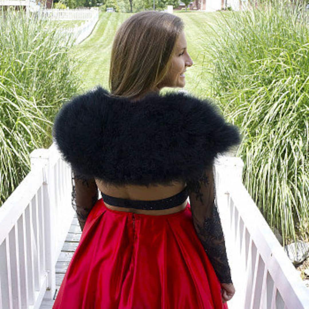 BLACK Fancy Marabou Feather Shawl W/front Hook Closure for Special ...