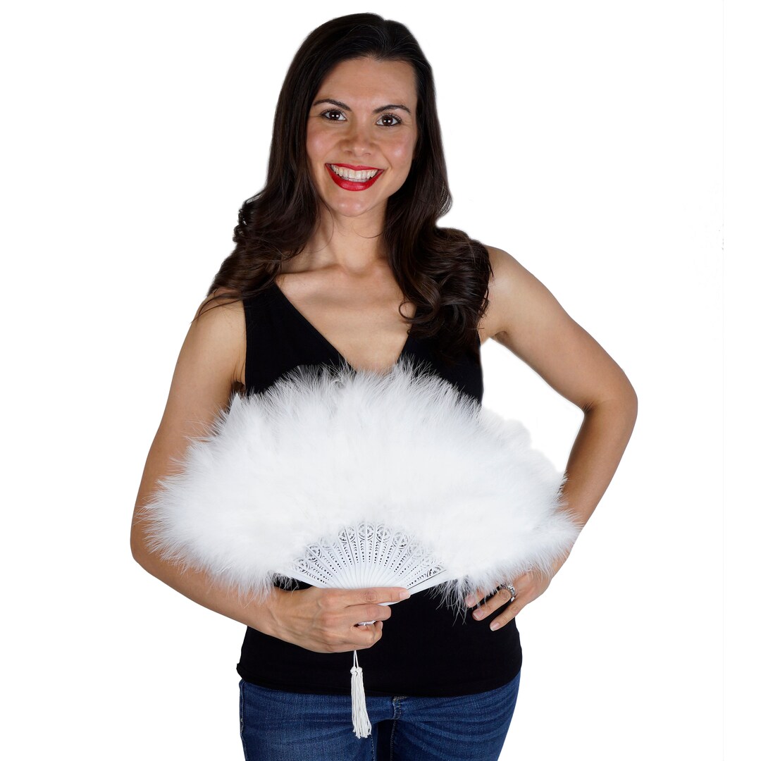 White Feather Fan, Small Marabou Feather Fan, Cheap Feather Fan for ...