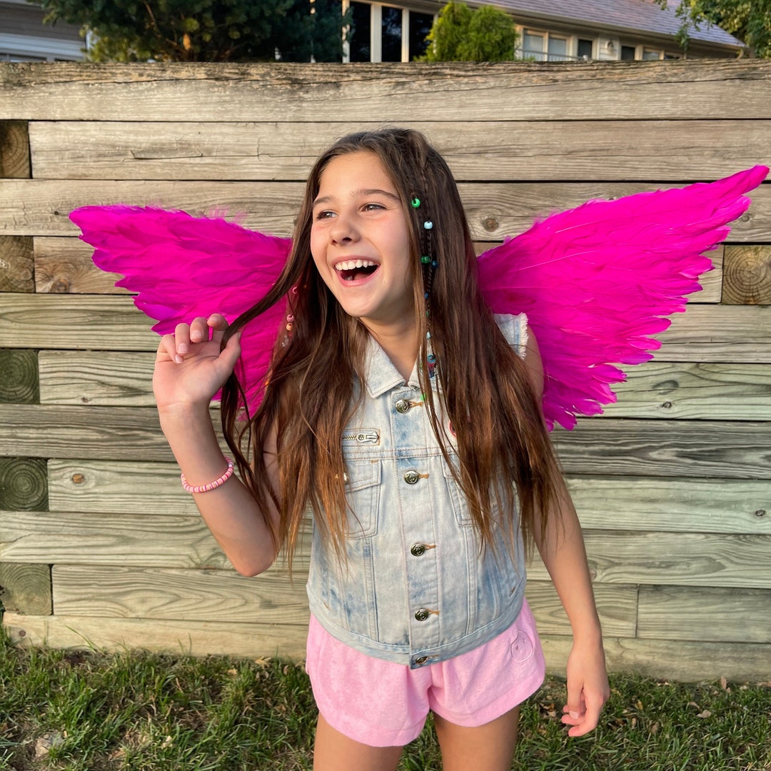 Fuchsia Cupid Costume Feather Angel Wings, Pink Wings for Adults Teens ...