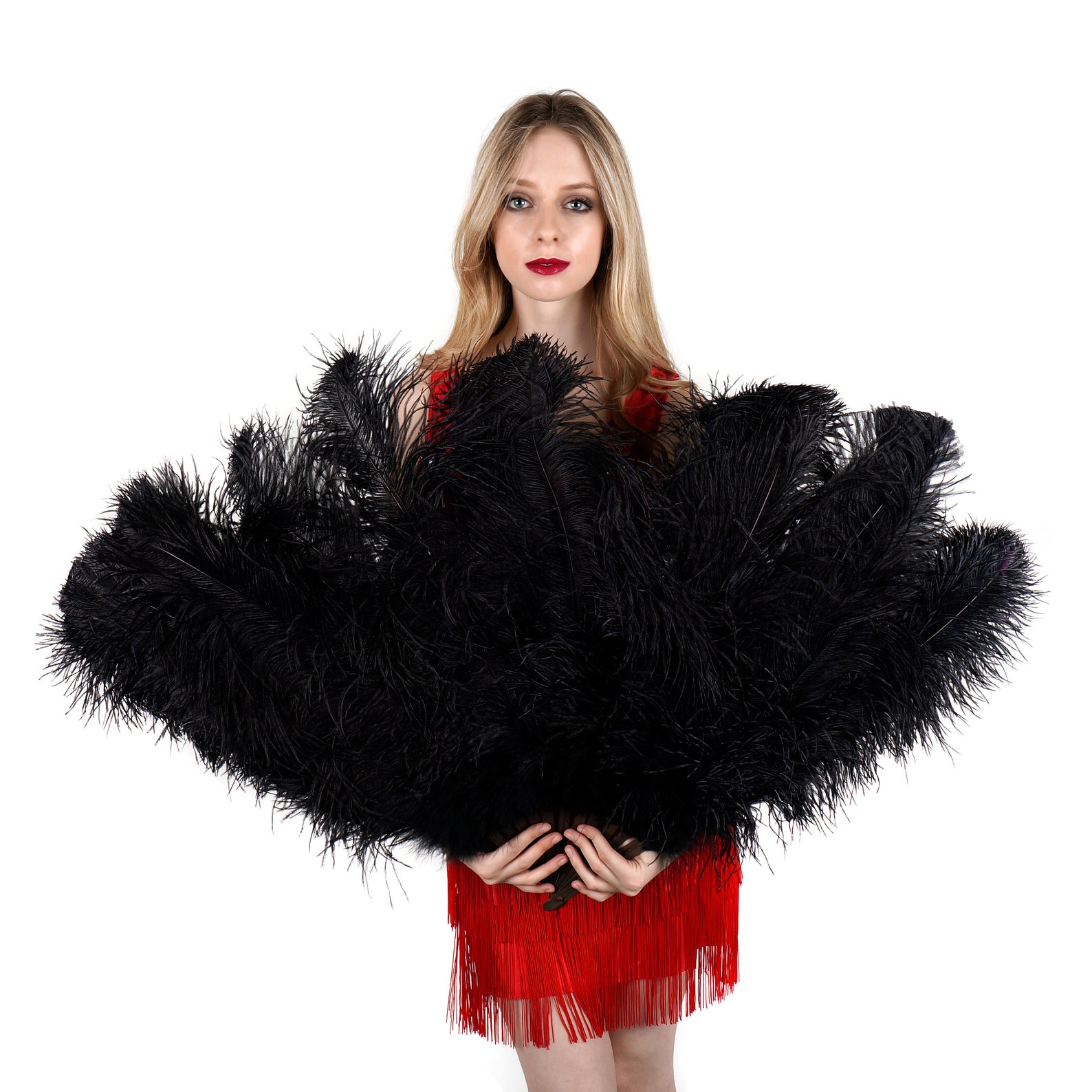 Large Black Ostrich Feather Fan Feather Fan for Burlesque Fan - Etsy