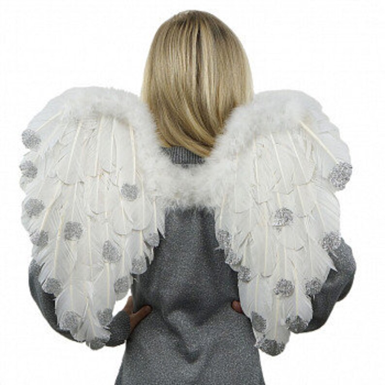 White Angel Wings With Silver Glitter Tips, Glittering Angel Costume ...