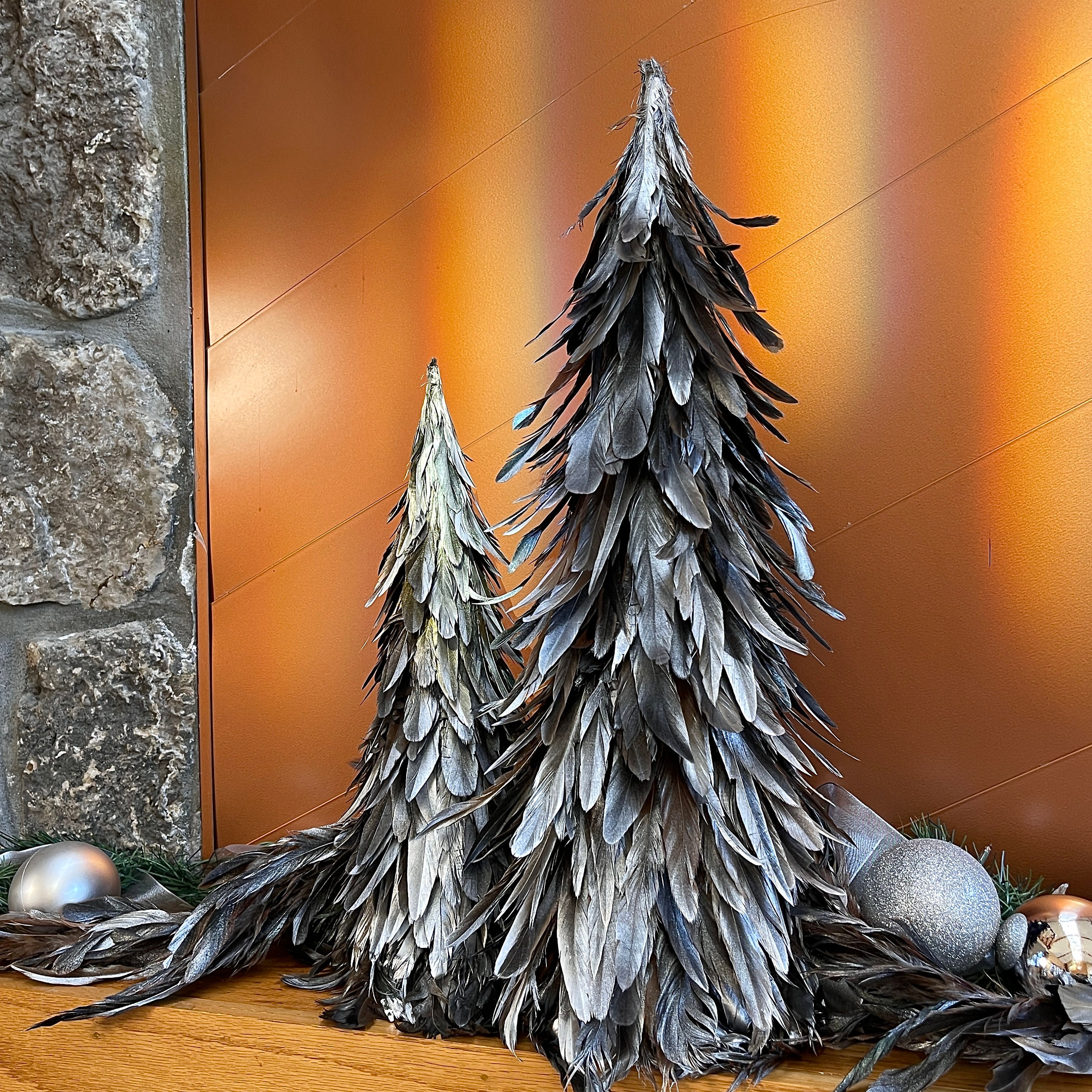 24" Gilded Silver Metallic Feather Trees - Christmas, Fall Decorative ...
