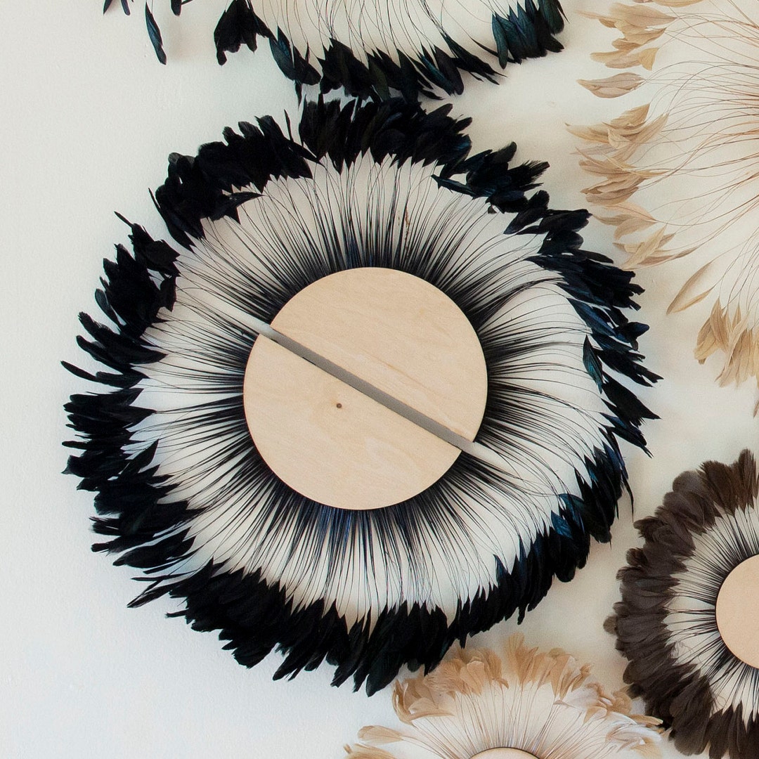 Unique Decorative Feather Wall Art, Half Moon Set Iridescent Black ...