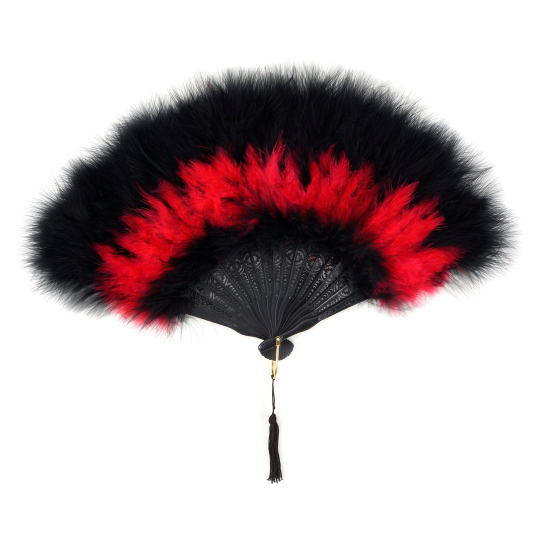 Red and Black Marabou Feather Fans, Small Feather Fan, Cheap Feather ...