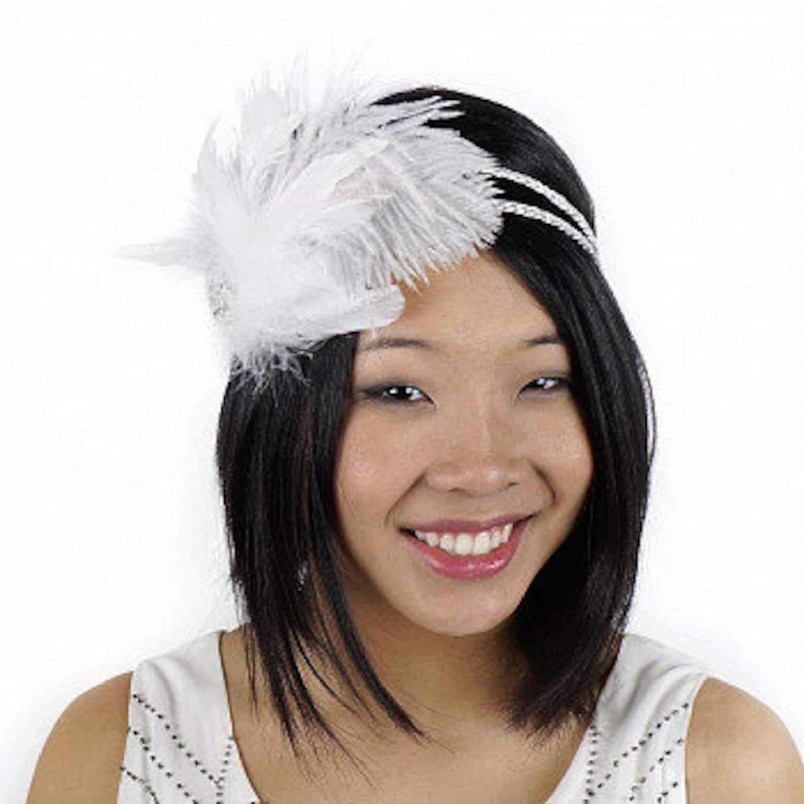 White and Silver Flapper Great Gatsby Roaring 20's Feather - Etsy