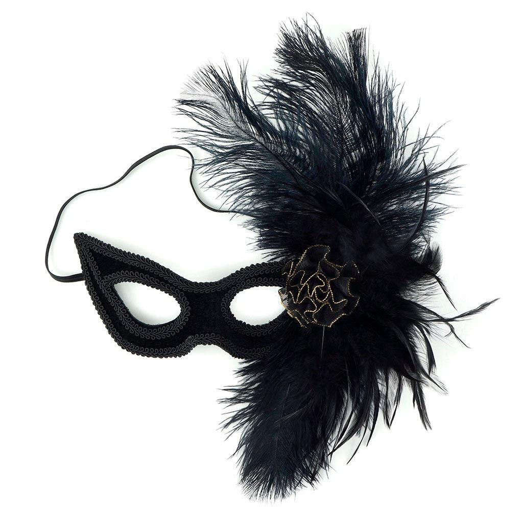 Black Feather Masquerade Mask Black and Gold Feather Mask | Etsy