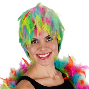 Neon Feather Wig, Dyed Rooster Hackle Wig, Costume Feather Wig for ...