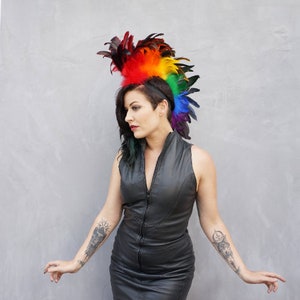 Rainbow Feather Mohawk for Costume, Cosplay, Carnival, Rave Wear, Pride ...