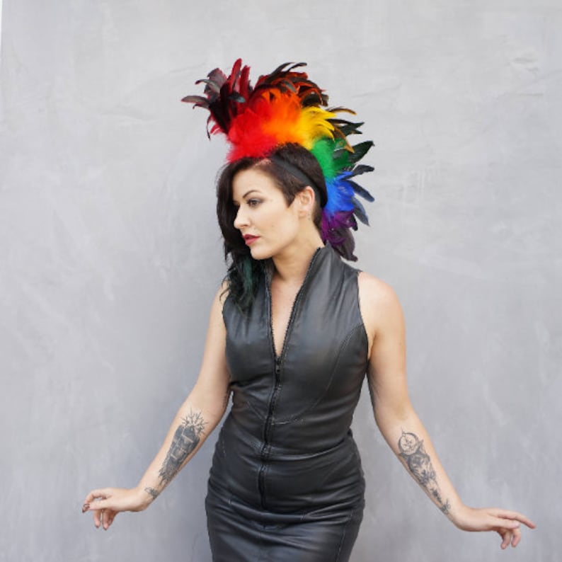 Rainbow Feather Mohawk for Costume, Cosplay, Carnival, Rave Wear, Pride ...
