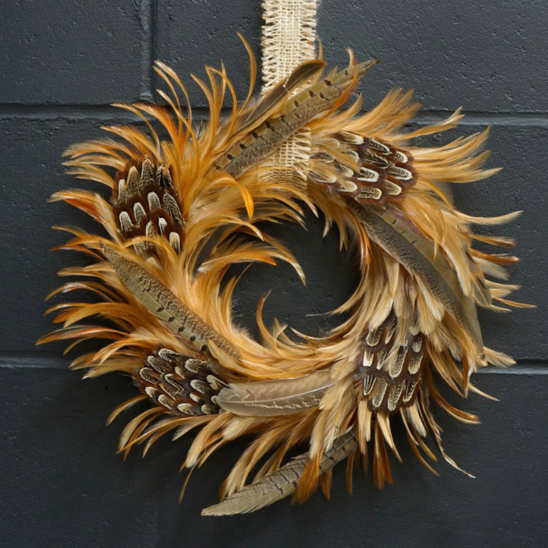 Decorative Wreath, Natural Pheasant Feather Wreath, Thanksgiving Decor ...