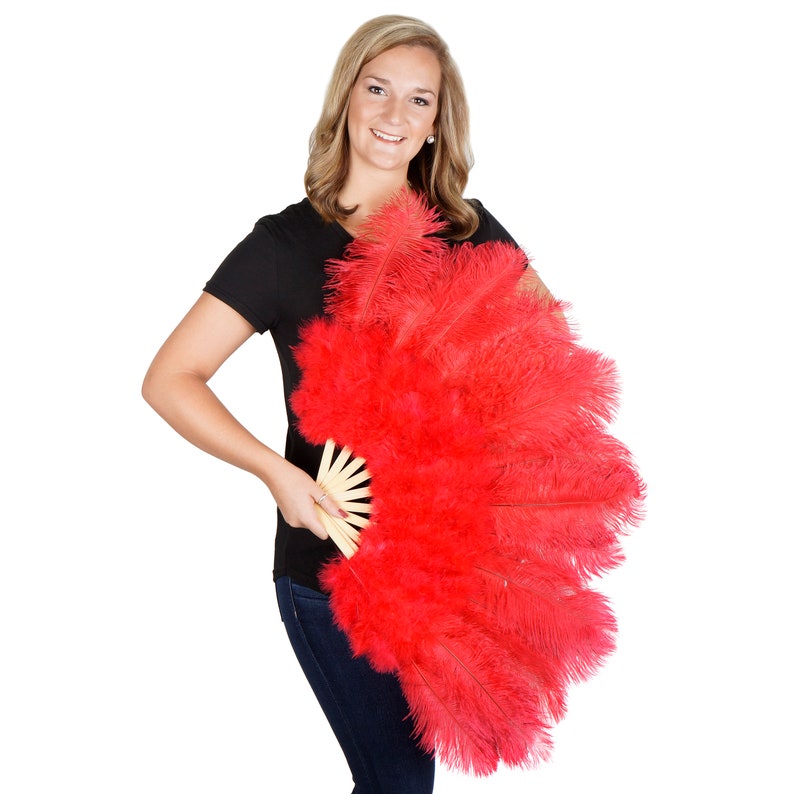 Ostrich Fan With Marabou RED Burlesque Fan Dancing Boudoir - Etsy