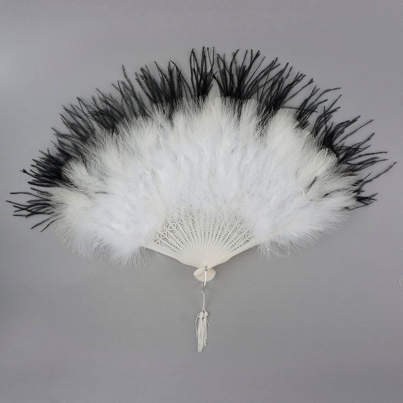 White and Black Feather Fan, Small Marabou Feather Fan, Cheap Feather ...