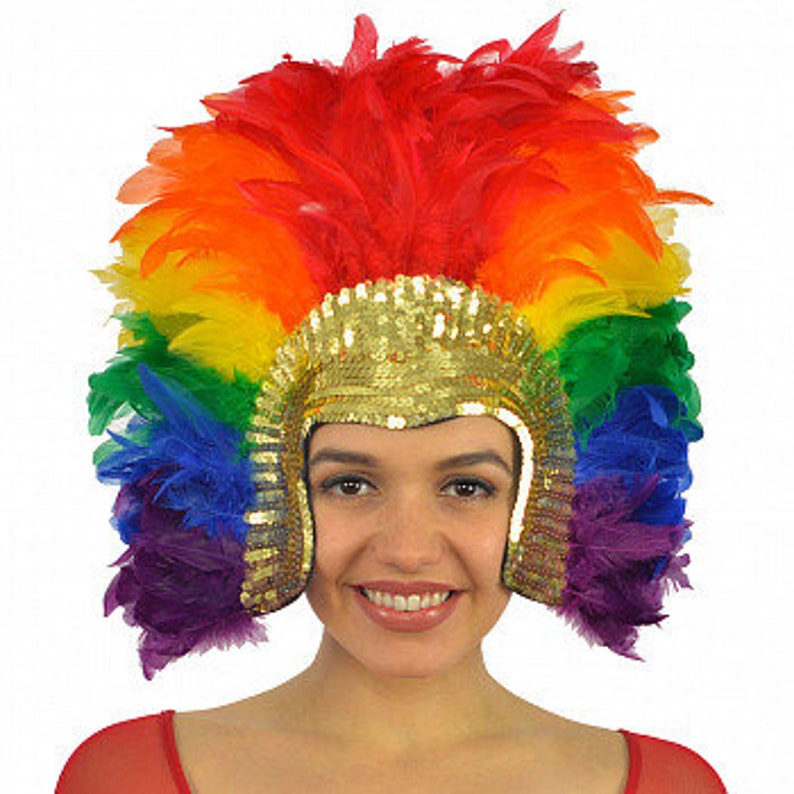 Rainbow Feather Headdress With Sequin Details, PRIDE, Carnival Costume ...